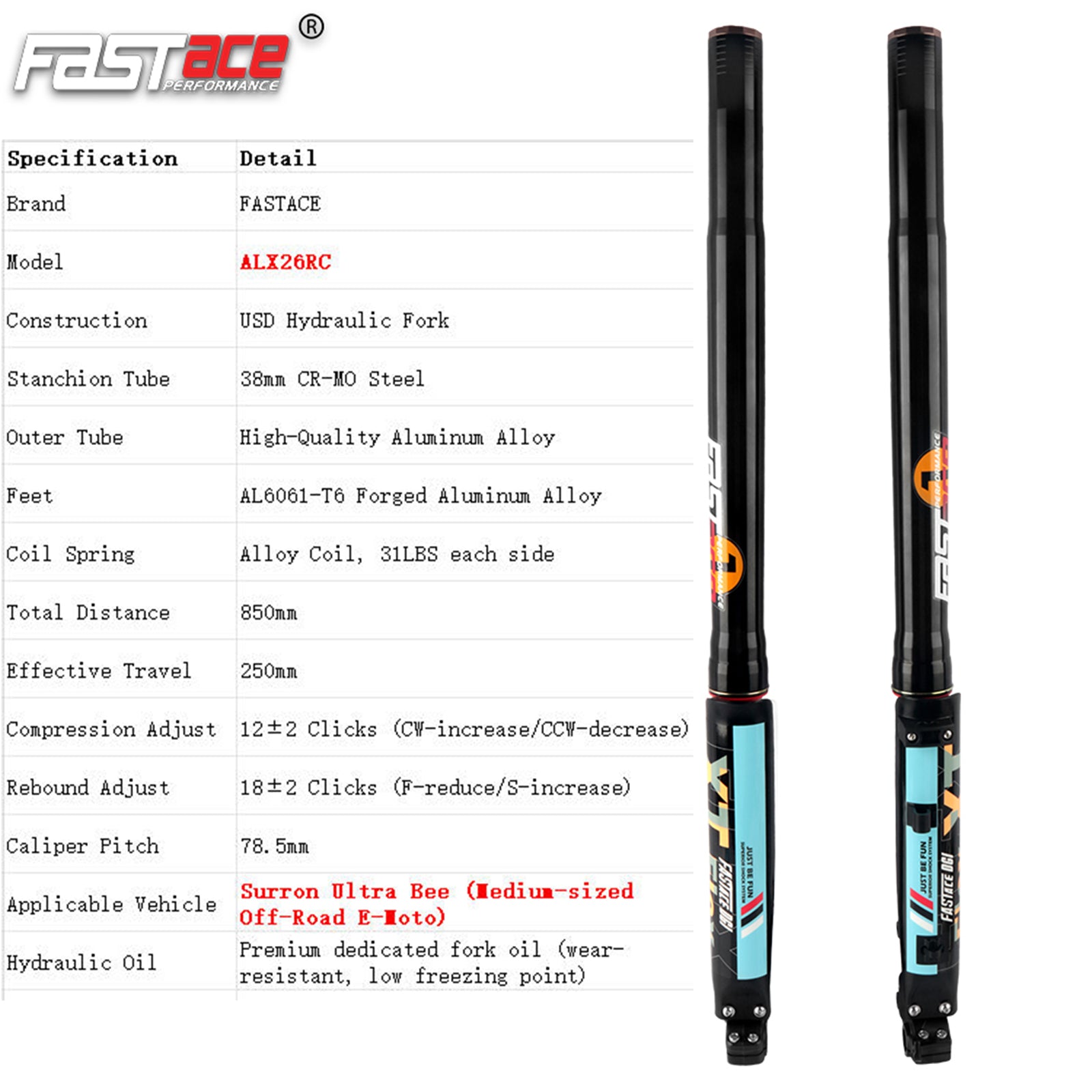 FASTACE ALX26RC Original Factory Front Fork Suspension For Sur-Ron Ult